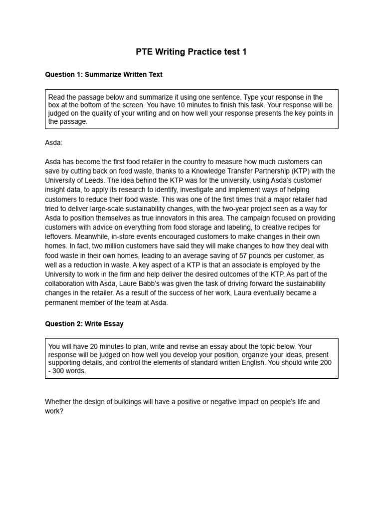PTE Writing Practice Test 1 | PDF | Retail | Quality Of Life