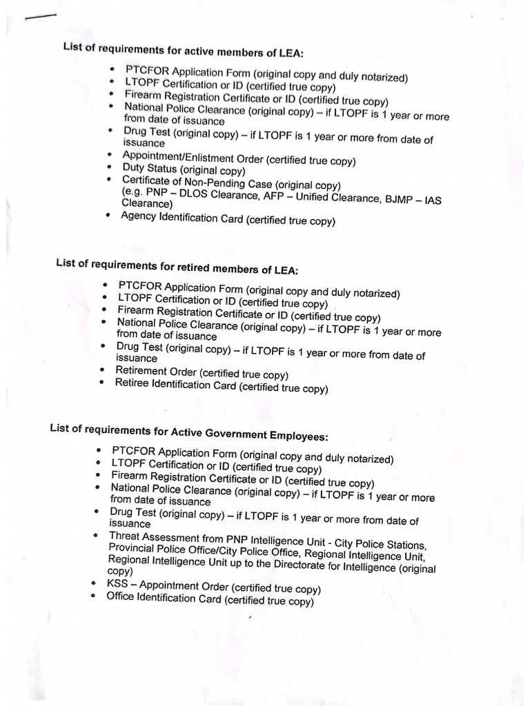 PTCFOR Requirements | PDF