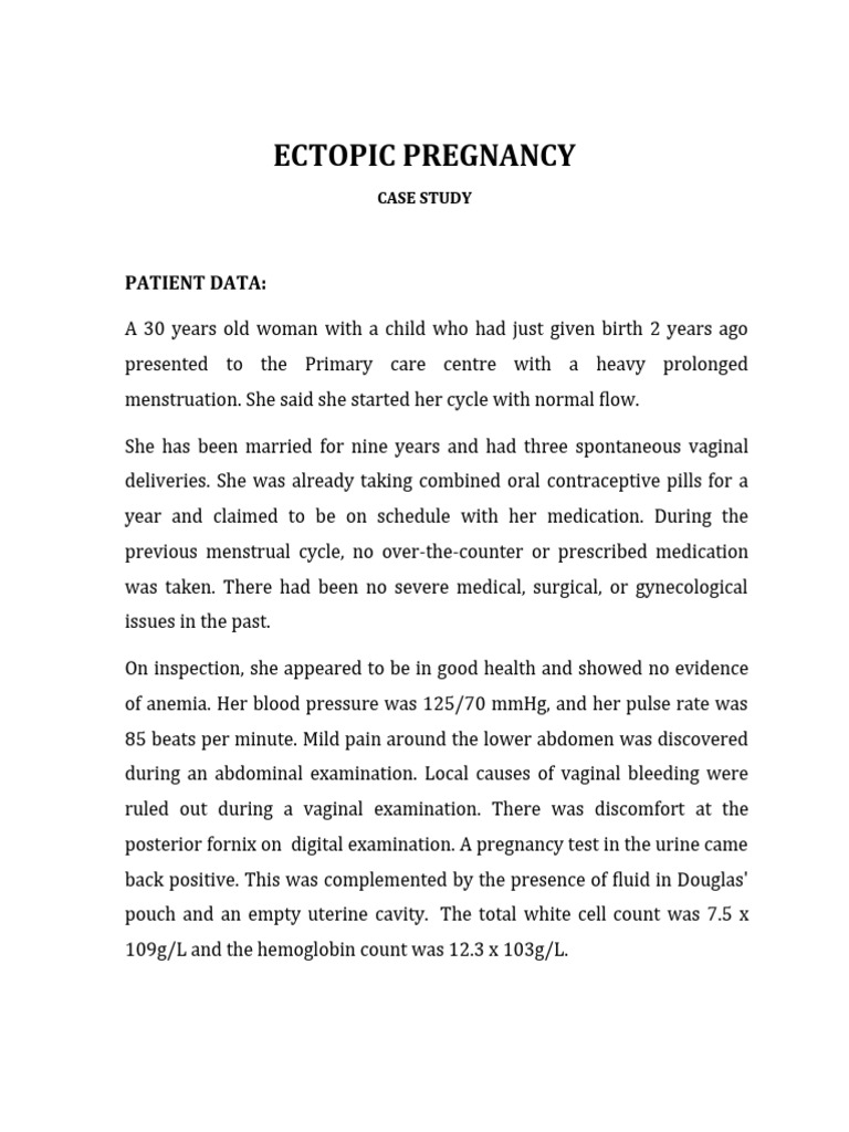 Case Study On Ectopic Pregnancy | PDF | Pregnancy | Sexual Anatomy