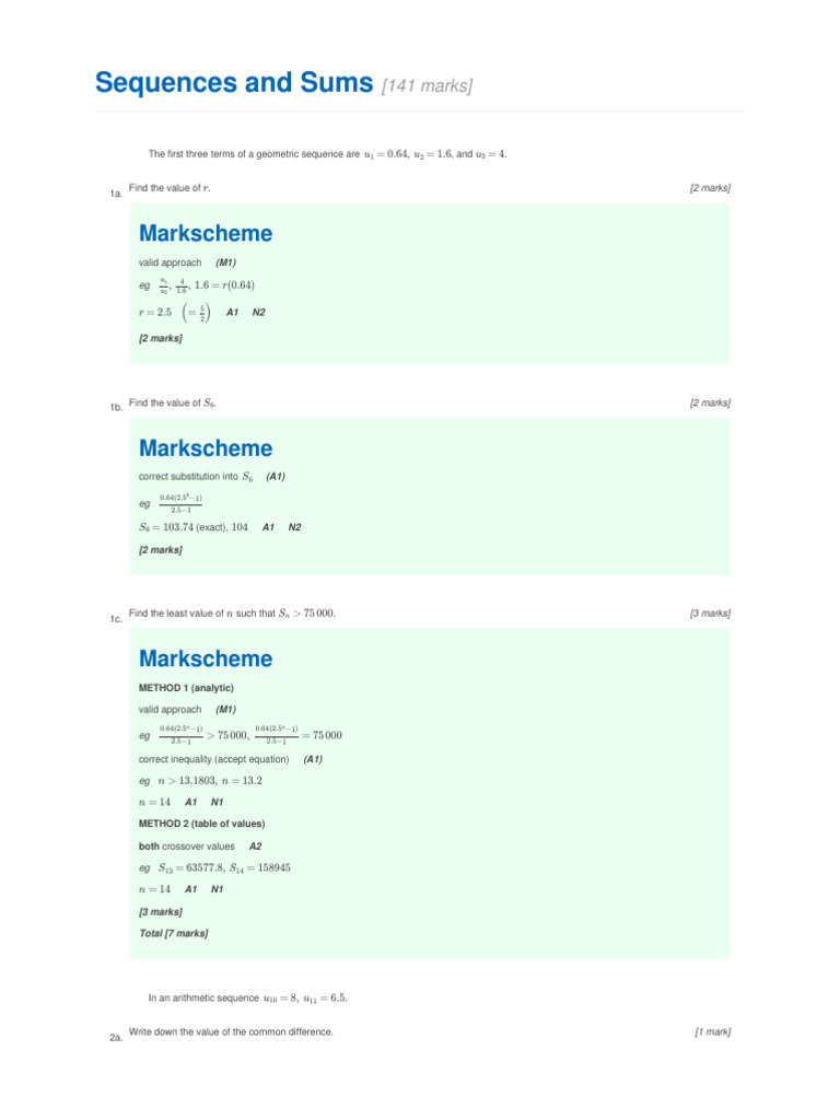 PP - Sequences - and - Sums - Markscheme - Ib Maths AA SL | PDF ...