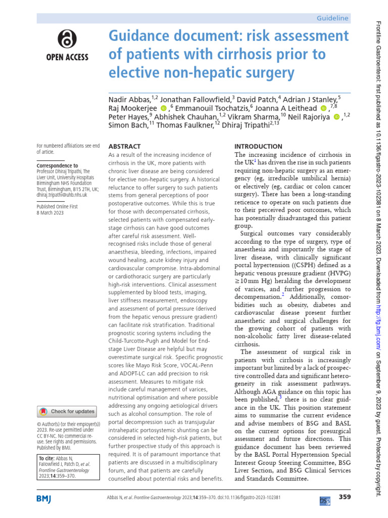 Cirrhosis and Elective Non-Hepatic Surgery 2023 | PDF | Cirrhosis | Surgery