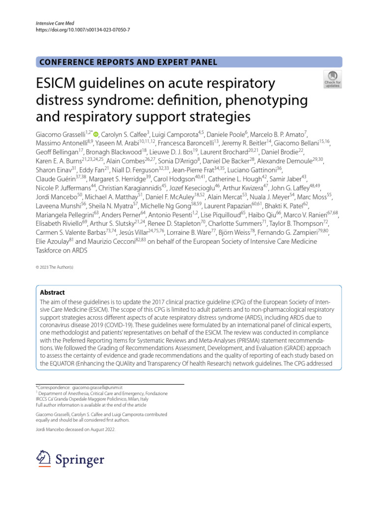 ESICM Guidelines On ARDS 2023 | PDF | Medical Specialties | Clinical ...