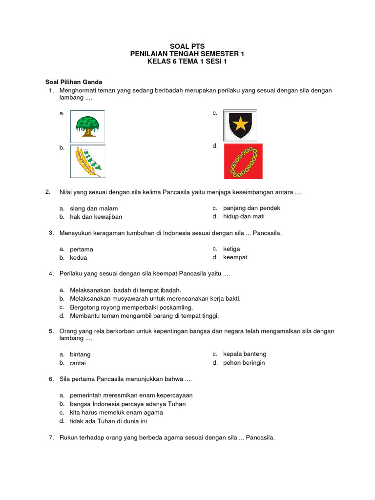Soal PTS Tema 1-3 Sesi 1 | PDF