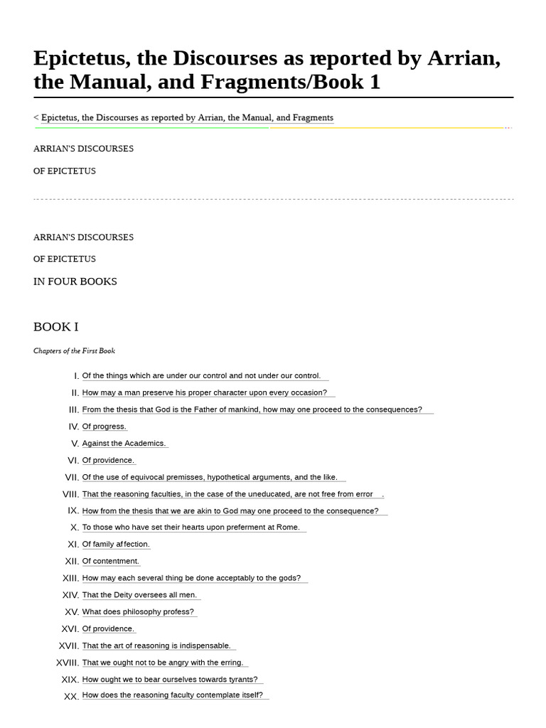 Epictetus, The Discourses as Reported by Arrian, The Manual, And ...