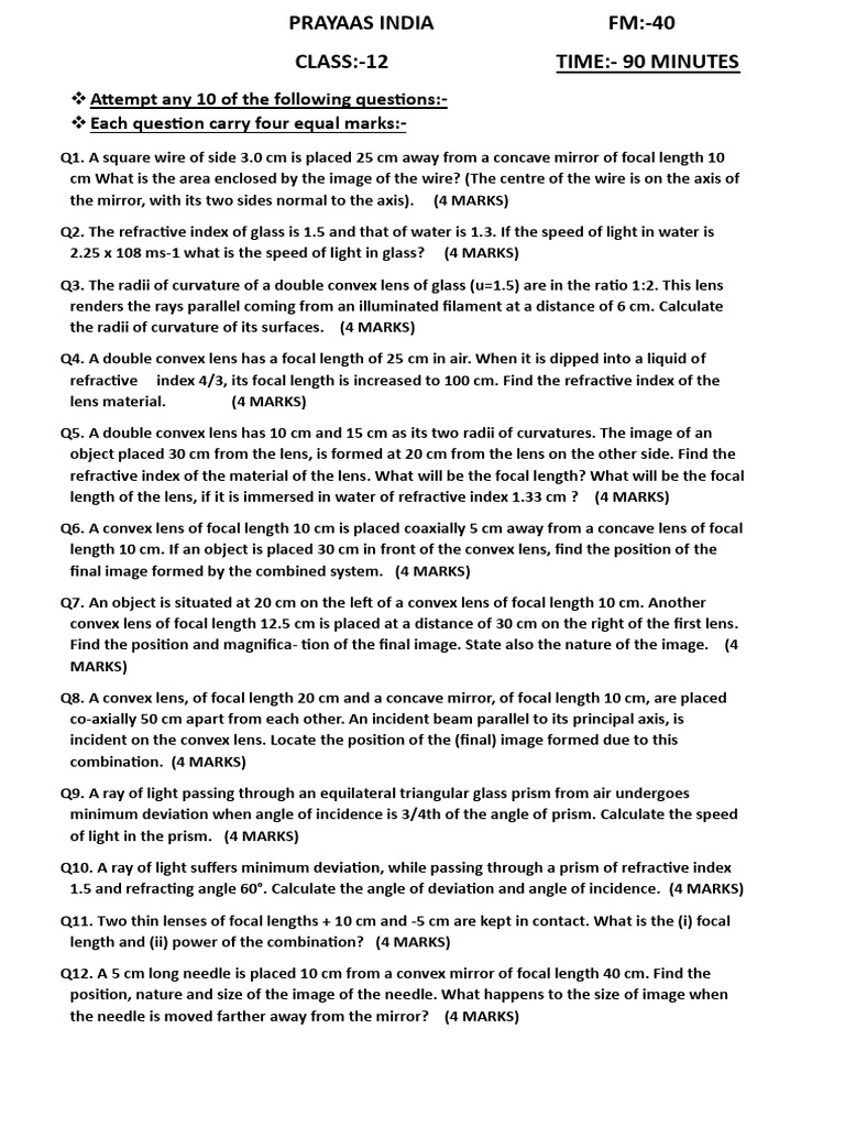 Class 12 Physics | PDF | Optics | Electromagnetic Radiation