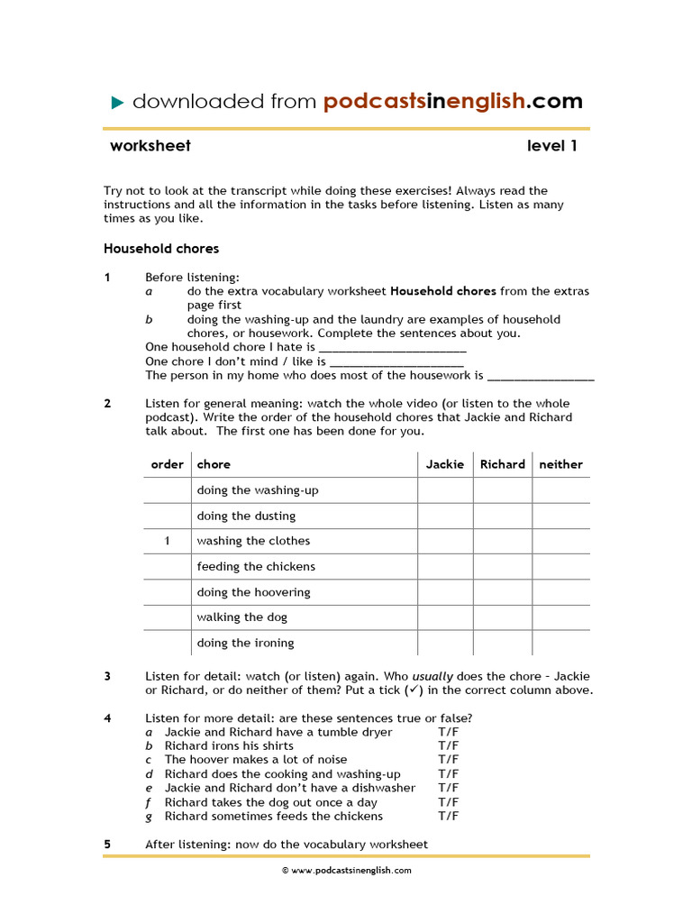 Chores Worksheet | PDF | Vacuum Cleaner | Housekeeping