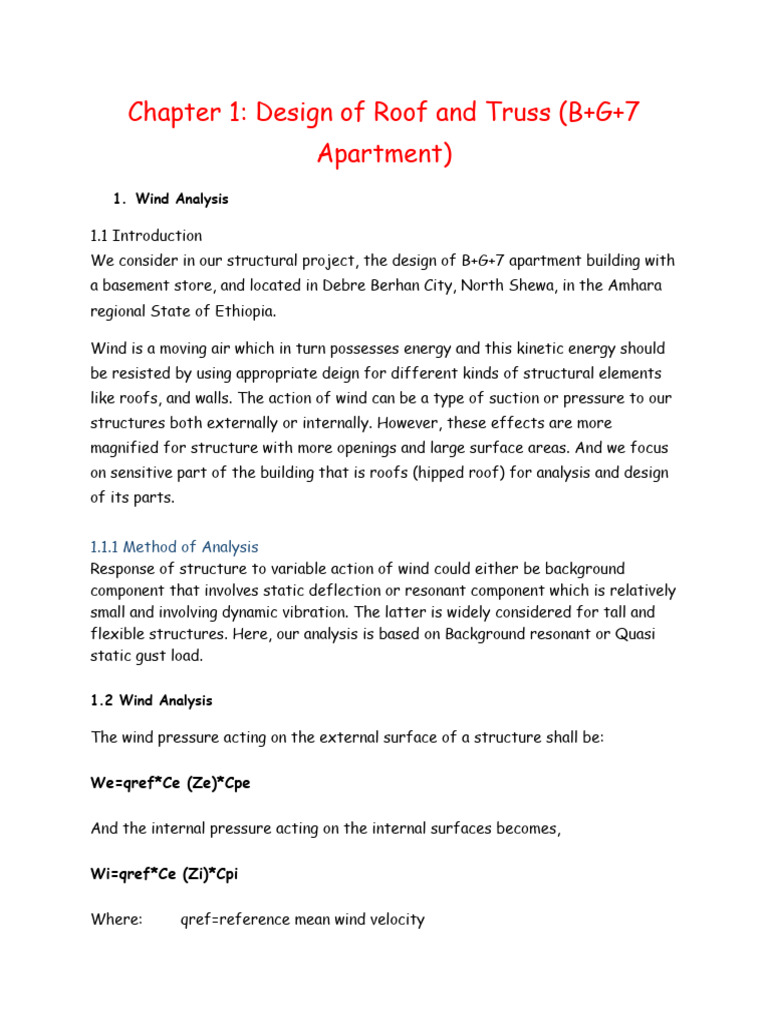 Chapter 1: Design of Roof and Truss (B+G+7 Apartment) : 1. Wind Analysis | PDF | Civil ...