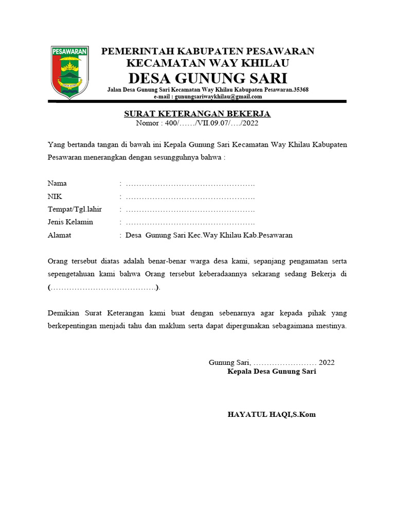 Surat Keterangan Kerja | PDF | Olahraga & Rekreasi