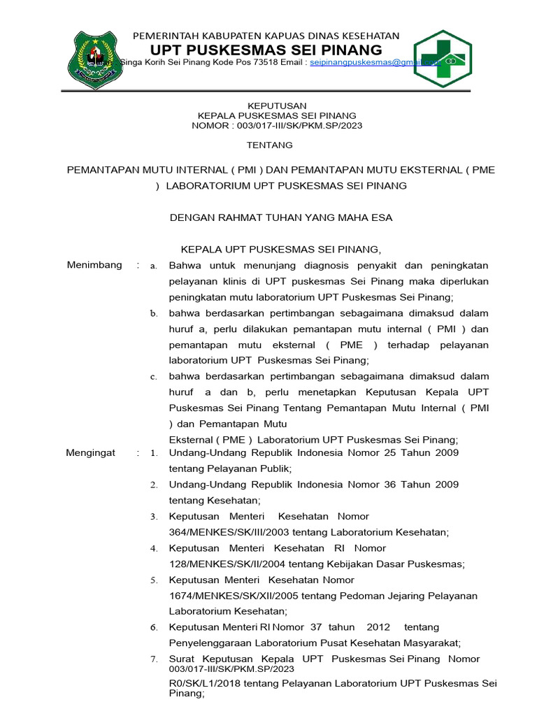 SK Tentang Pelaksanaan Pmi Dan Pme | PDF