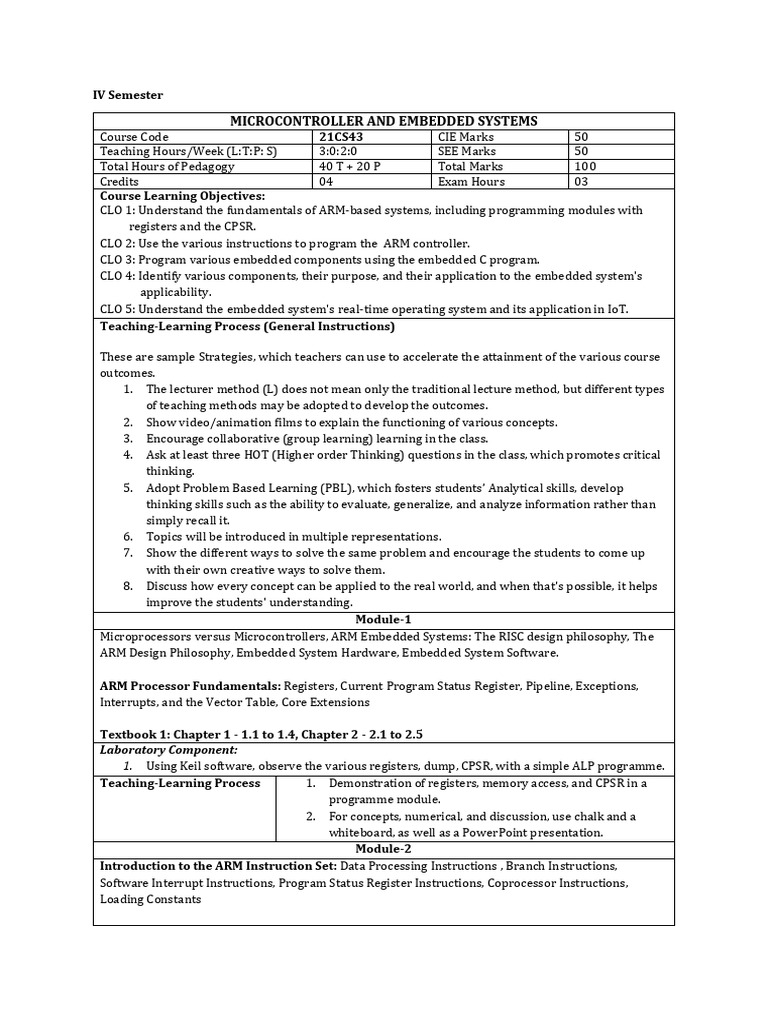 21CS43 Microcontroller and Embedded Systems | PDF | Embedded System ... 21CS43 Microcontroller and Embedded Systems | PDF | Embedded System ...