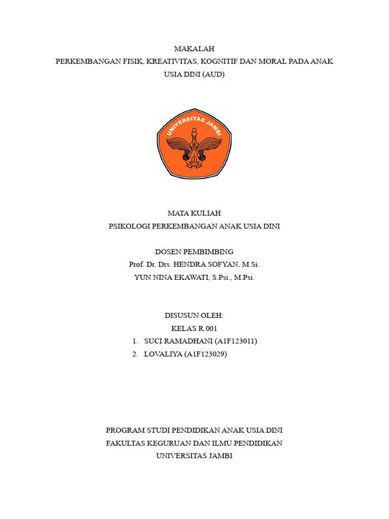 Makalah Psikologi Perkembangan Anak Usia Dini | PDF | Pengembangan Diri