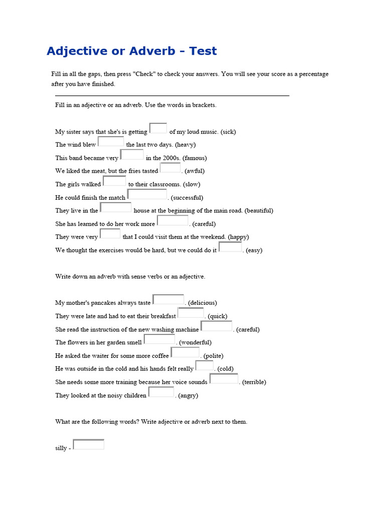 Adjective or Adverb-Test-Vezba | PDF