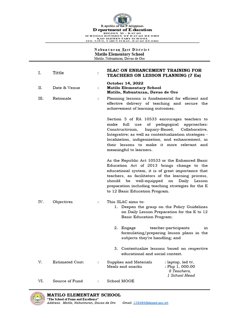 SLAC TRAINING DESIGN - 7es | PDF | Change | Human Communication