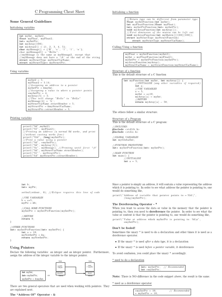 Cheat Sheet | PDF | Pointer (Computer Programming) | Computer Data