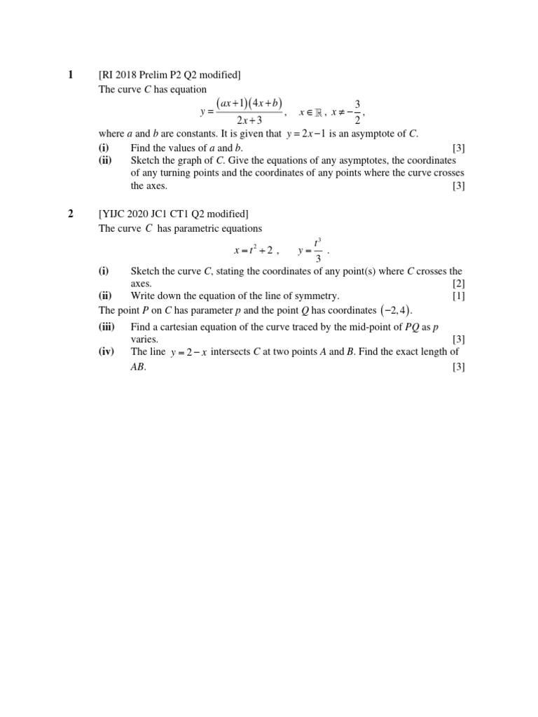2022 JC1 H2 Math Practice Paper | PDF | Cartesian Coordinate System ...