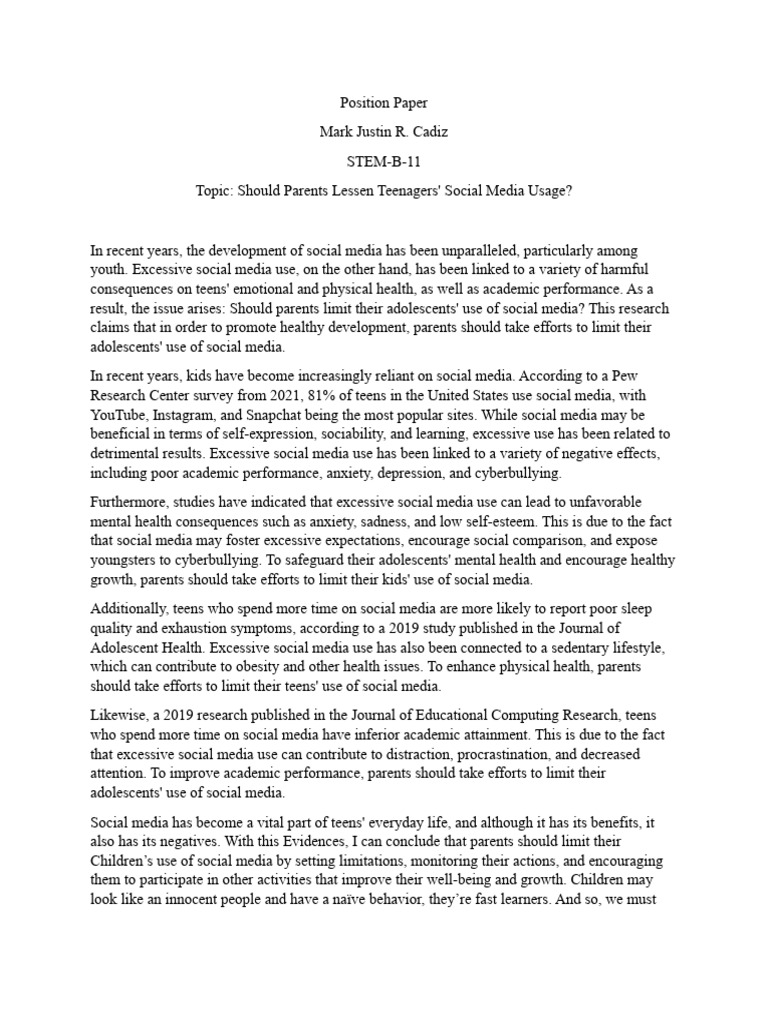 Position Paper | PDF | Adolescence | Social Media