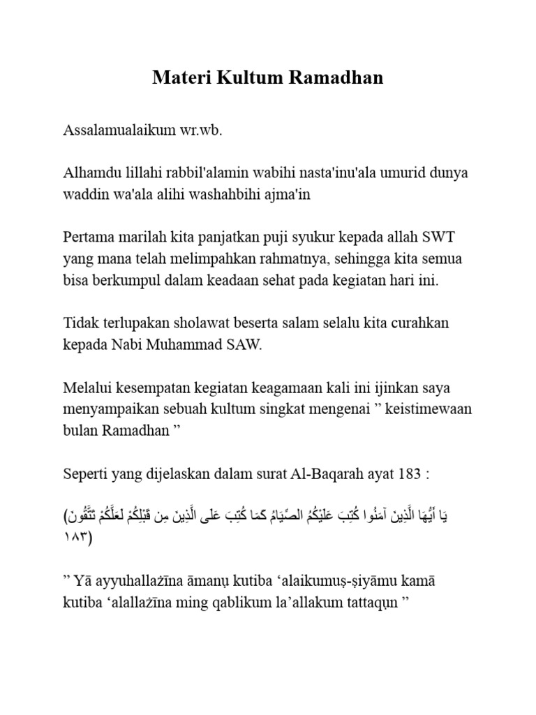 Materi Kultum Ramadhan | PDF