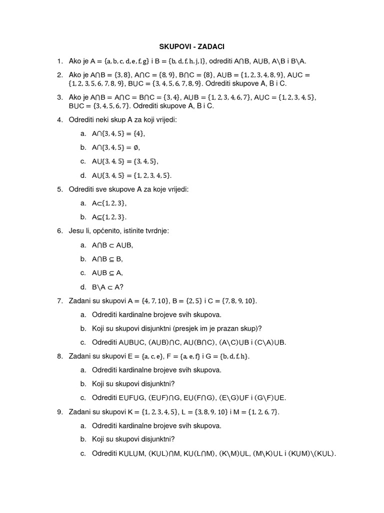 Skupovi Zadaci | PDF