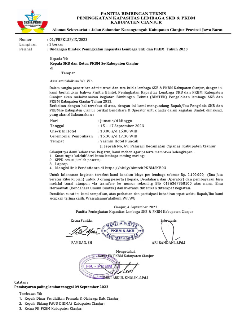 Surat Undangan Bimtek 2023 | PDF