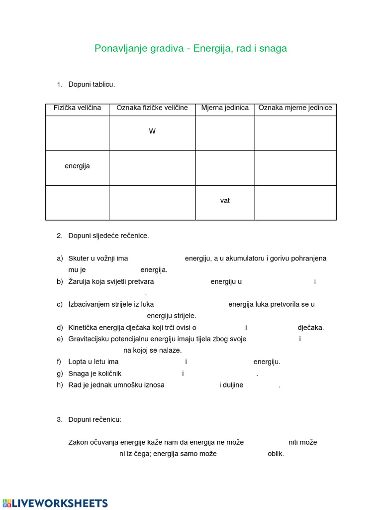 Ponavljanje Gradiva - Energija, Rad I Snaga | PDF