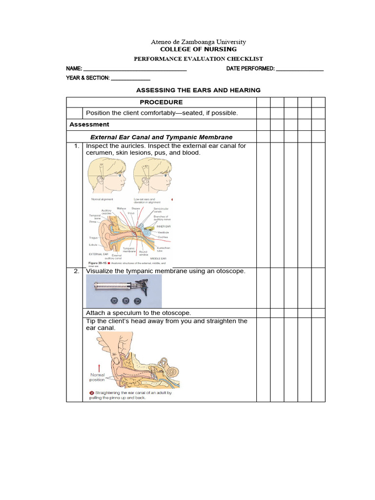Checklist IMAGES Assessing The Ears and Hearing EDITED | PDF ...