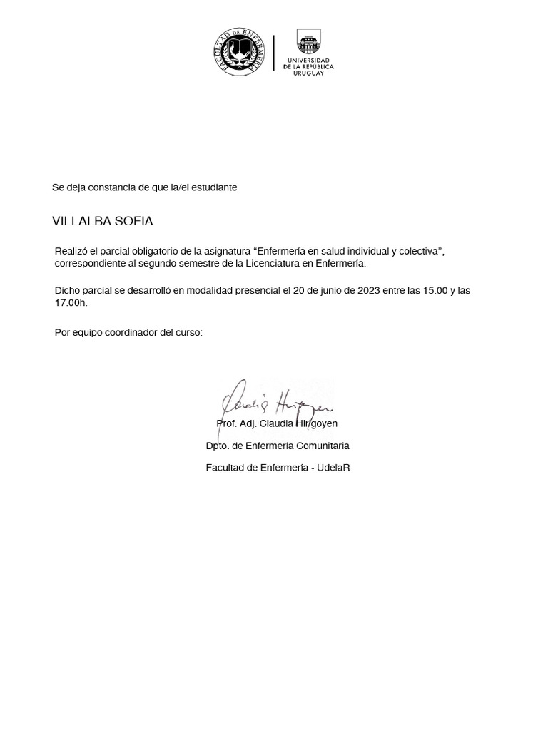 Constancia de Parcial ESIC 2023 - 1ra. Edicin | PDF