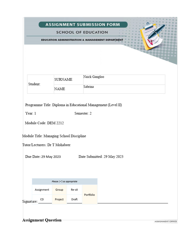 Assignment Discipline | PDF | Disciplines | Teachers