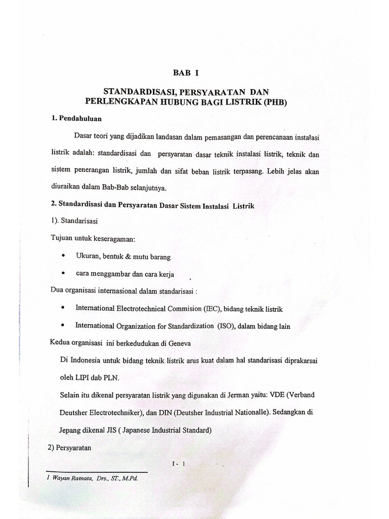 Bab 1 - Standarisasi, Persyaratan Dan Perlengkapan Hubung Bagi Listrik ...