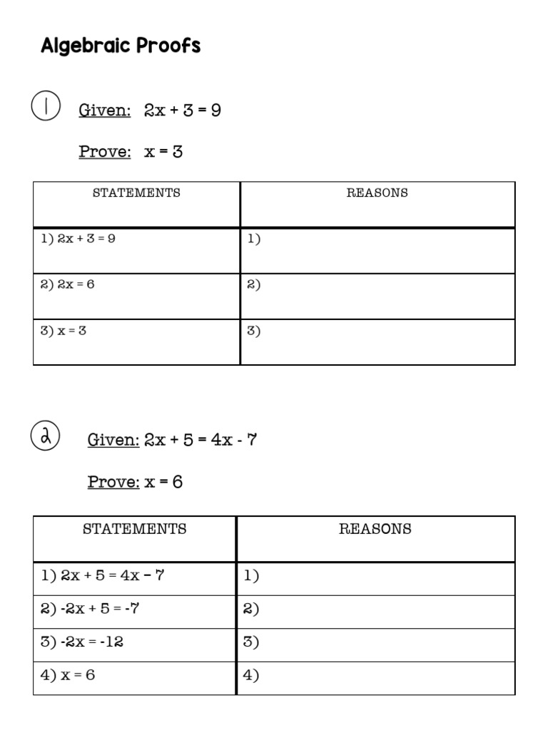 Algebraic Proofs Practice | PDF
