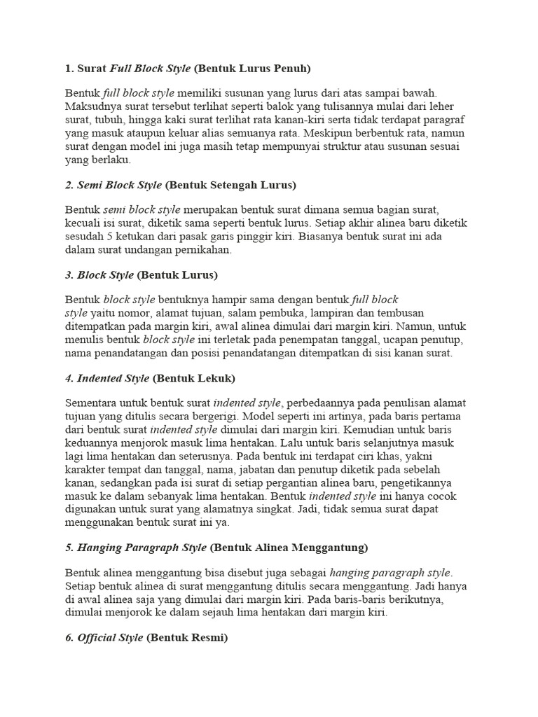 Bentuk Tulisan Surat | PDF
