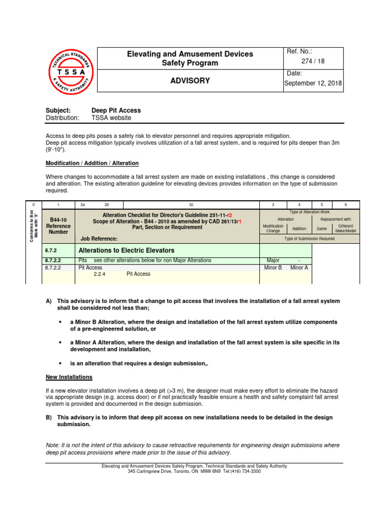 ED 274 18 - Deep Pit Access | PDF | Elevator | Safety
