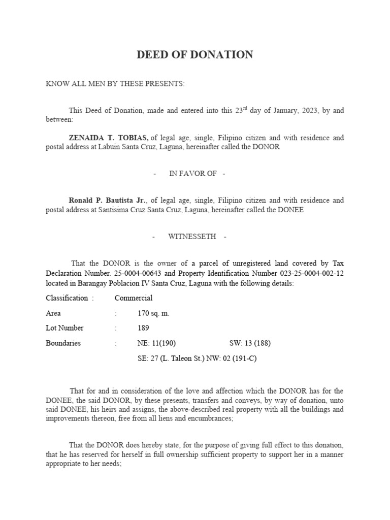 Deed of Donation | Download Free PDF | Land Law | Civil Law (Common Law)