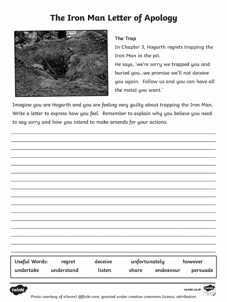 The Iron Man Hogarths Letter of Apology Writing Activity | PDF