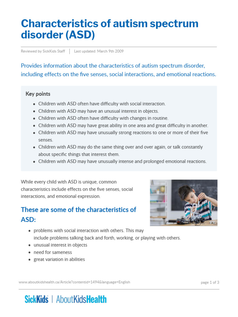 Characteristics of Autism Spectrum Disorder (ASD) | PDF | Autism ...