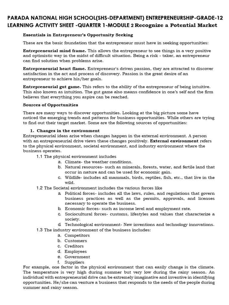 Las Entrep Q1 M2 | PDF | Entrepreneurship | Procurement