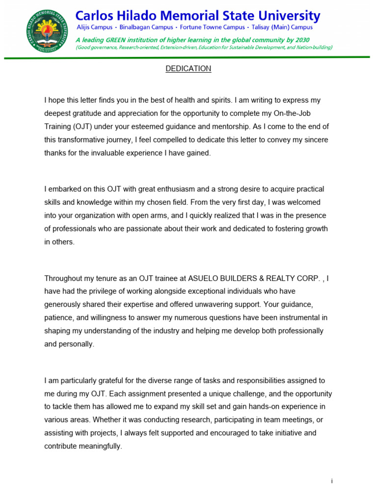 Dedication Acknowledgement Preface Agency Profile1 | PDF | Learning | Mentorship