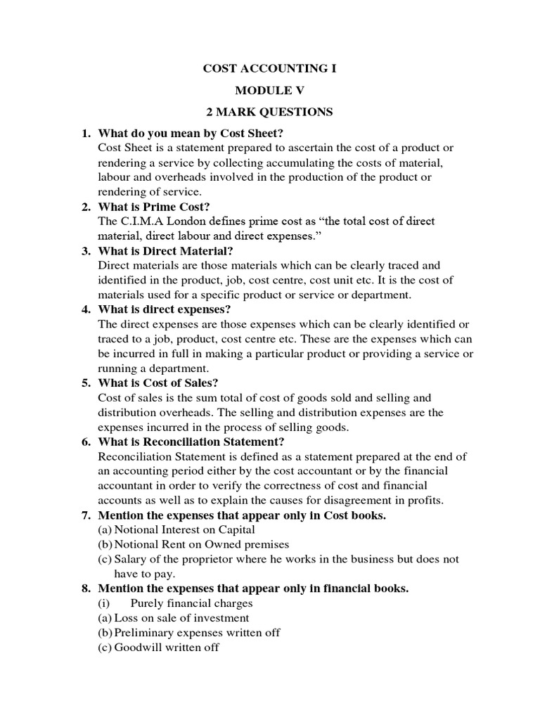 COST ACCOUNTING I Module V | PDF | Cost Of Goods Sold | Cost