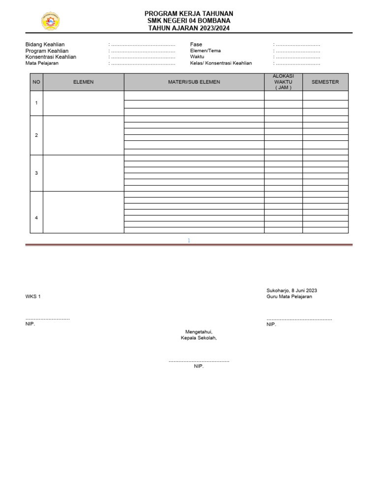 Form. Program Kerja Tahunan 2023-2024 | PDF | Seni | Komputer