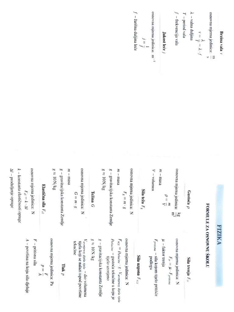 Fizika Formule Za OŠ Ls | PDF