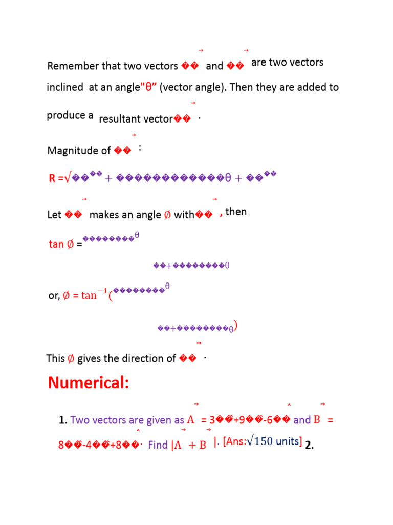 Vector Numericals | PDF | Force | Euclidean Vector