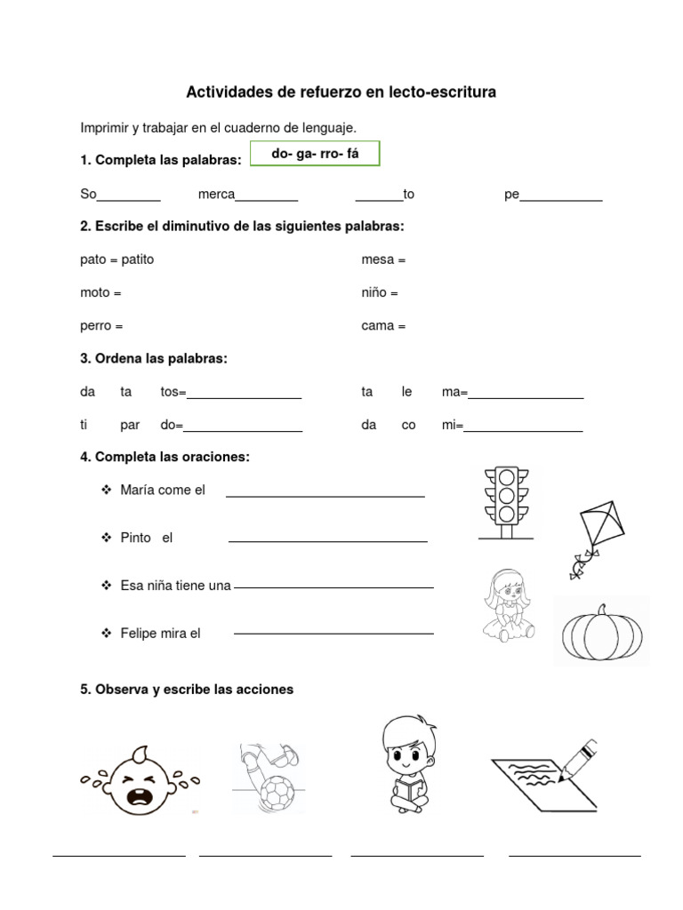 Actividades lecto-escritura 1ro de primaria. | PDF
