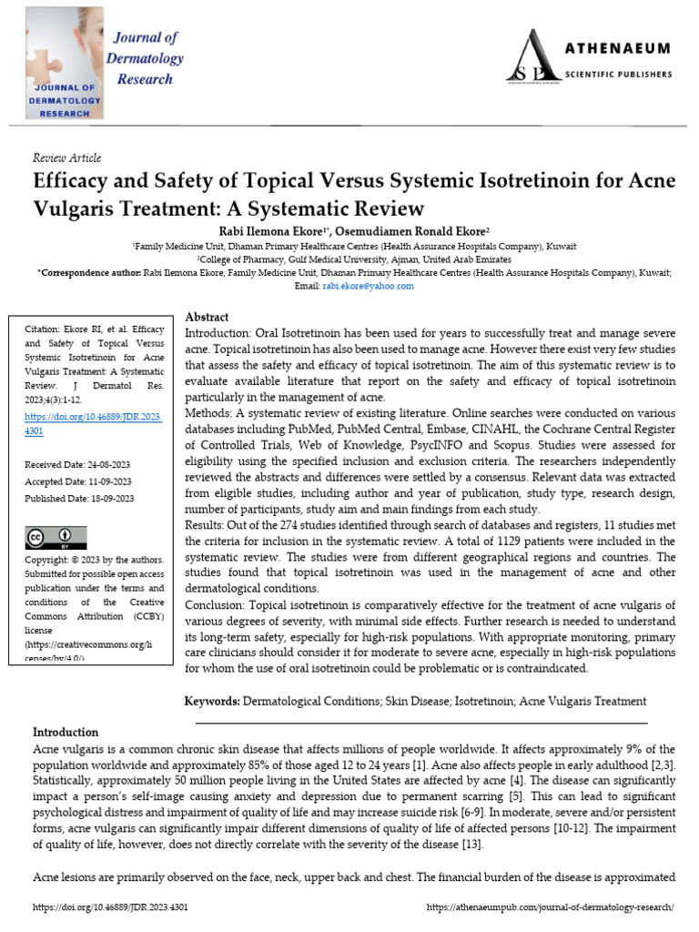 Efficacy and Safety of Topical Versus Systemic Isotretinoin For Acne ...