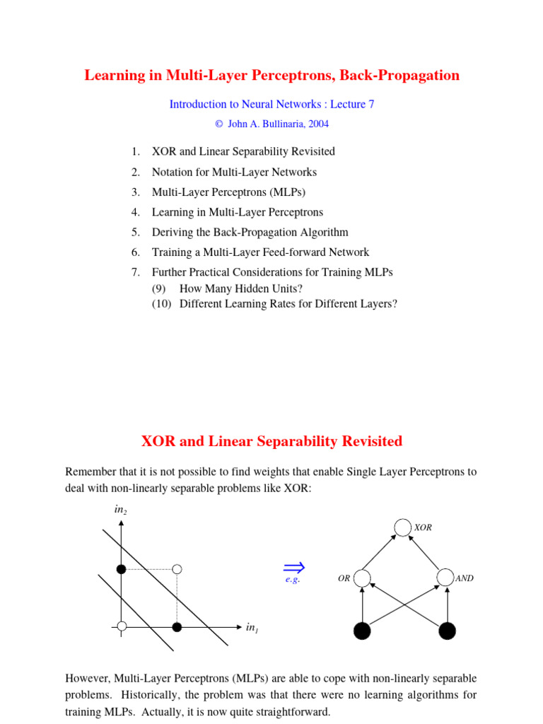 l7 - Learning in Multi-Layer Perceptrons, Back-Propagation | PDF | Theoretical Computer Science ...