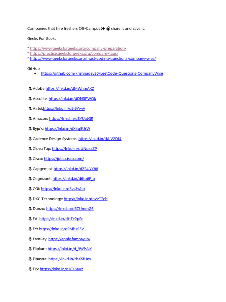 Companies That Hire Freshers Off Campus | PDF