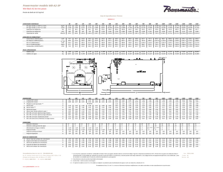 Plano Especificaciones Caldera Powermaster 150 Psig | PDF