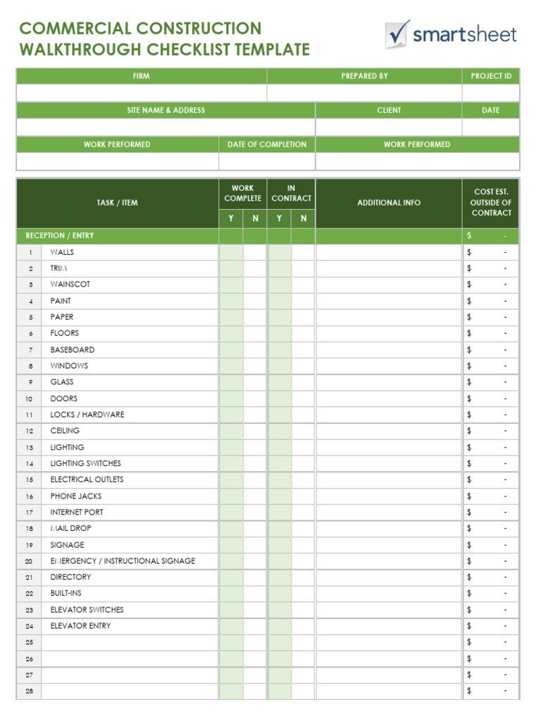 IC Commerical Construction Walkthrough Checklist Template PDF | PDF
