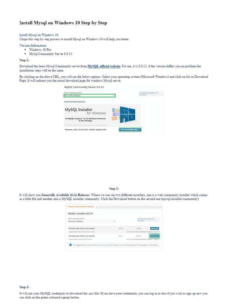 Install MySql | PDF | Windows 10 | My Sql