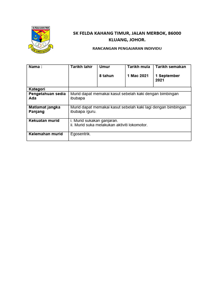 Contoh Format Rpi Pendidikan Khas | PDF