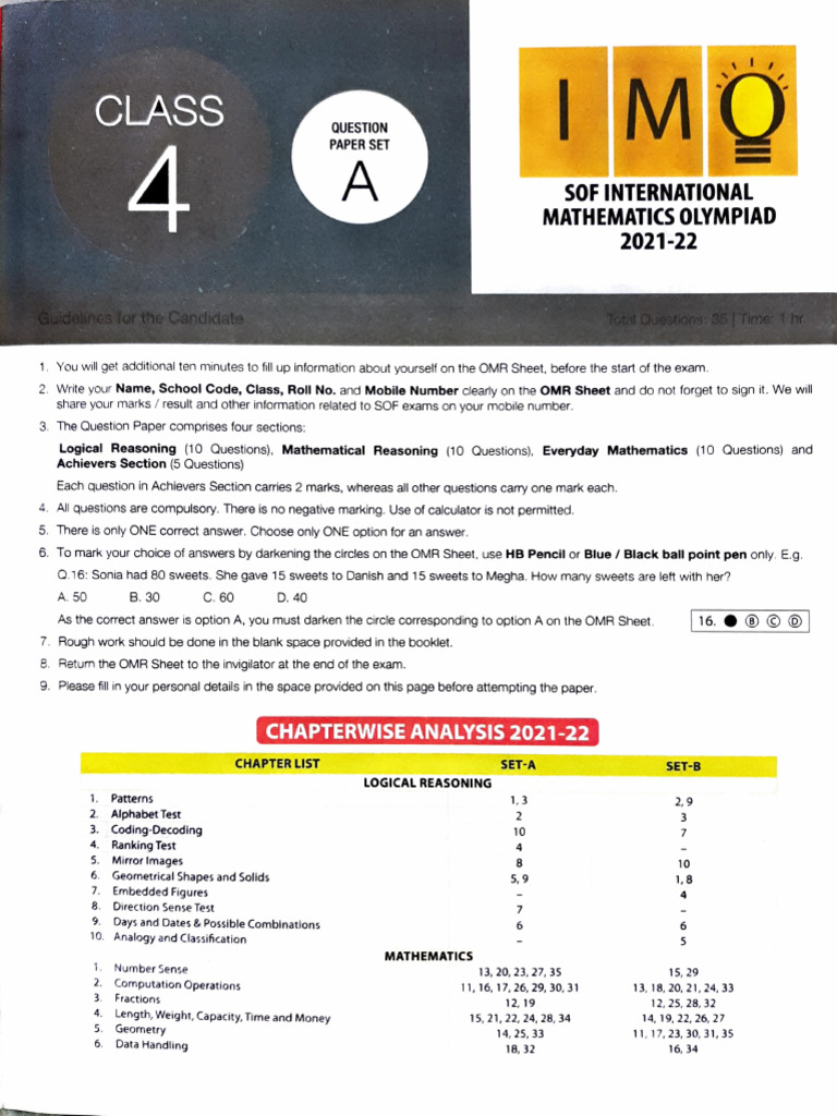 Class 4 Olympiad Sample Question Maths | PDF