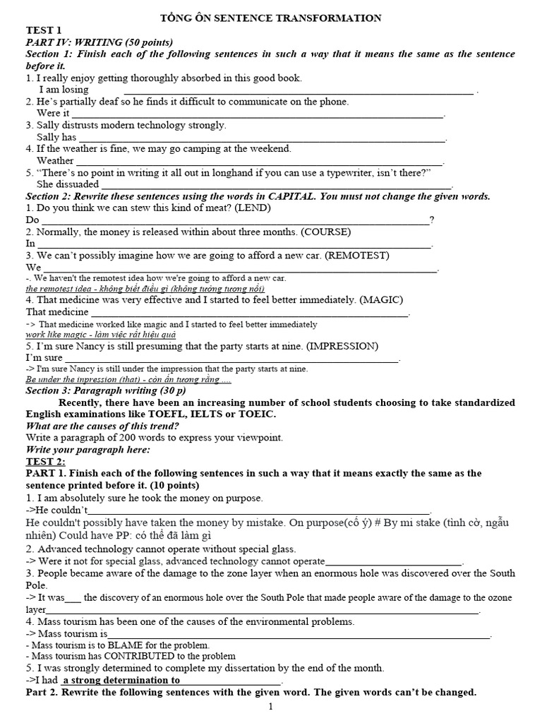T NG Ôn Sentence Transformation-Handout | PDF